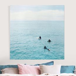 Bilderwelten Leinwandbild Strand Motiv Kunstdruck blau - Meeresflaute - Landschaft XXL Wohnzimmer Schlafzimmer