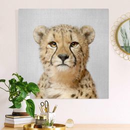 Bilderwelten Leinwandbild Tiere Motiv Kunstdruck schwarz weiss - Gepard Gerald - Wandbild XXL Kinderzimmer Baby M&auml;dchen Jungen