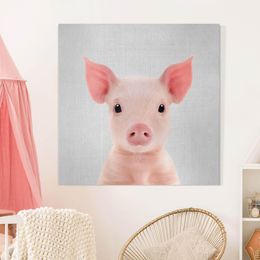 Bilderwelten Leinwandbild Tiere Motiv Kunstdruck schwarz weiss - Baby Ferkel Fips - Wandbild XXL Kinderzimmer Baby M&auml;dchen Jungen