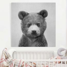 Bilderwelten Leinwandbild Tiere Motiv Kunstdruck schwarz weiss - Baby B&auml;r Bruno Schwarz Wei&szlig; - B&auml;r XXL Kinderzimmer Baby M&auml;dchen Jungen