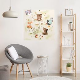 Bilderwelten Glasbild Wald Illustration bunt Aquarell - Waldtiere Herbst Fuchs B&auml;r Eichh&ouml;rnchen Waschb&auml;r - B&auml;ume Kinderzimmer Baby M&auml;dchen Jungen