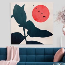 Bilderwelten Leinwandbild Pflanzenwelt mit roter Sonne