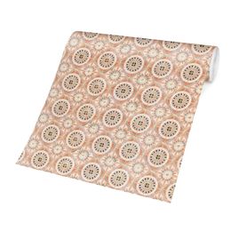 Bilderwelten Fototapete K&uuml;che Vintage Fliesen Apricot K&uuml;chentapete K&uuml;che Esszimmer - Vliestapete nach Ma&szlig; Beige Flie&szlig;enoptik selbstklebend Boho