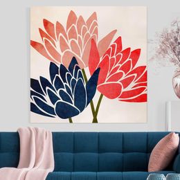 Bilderwelten Leinwandbild Blumen modern Kunstdruck rosa - Drei Seerosenbl&uuml;ten - Wandbild XXL Wohnzimmer Schlafzimmer