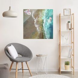 Bilderwelten Glasbild Strand maritim t&uuml;rkis Glas Wandbild - Luftk&uuml;ste - Deko Wohnzimmer Schlafzimmer