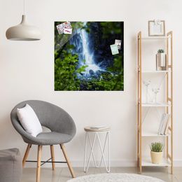Bilderwelten Glasbild Natur Motiv gr&uuml;n Glas Wandbild - Blick zum Wasserfall - Wasserfall Wohnzimmer Schlafzimmer