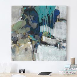 Bilderwelten Leinwandbild originell Abstrakt Kunstdruck blau - Trennung T&uuml;rkis I - Wandbild XXL Wohnzimmer Schlafzimmer