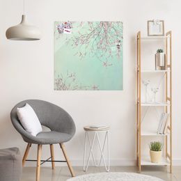 Bilderwelten Glasbild Blumen Motiv t&uuml;rkis Glas Wandbild - Kirschbl&uuml;tensehnsucht - Kirschbl&uuml;te Wohnzimmer Schlafzimmer
