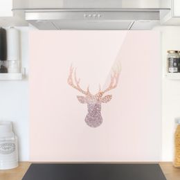 Bilderwelten Glas Spritzschutz Illustration rosa Tiere - Glitzernder Hirsch - Hirsch K&uuml;chenr&uuml;ckwand aus Glas