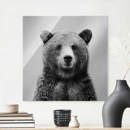 Bilderwelten Glasbild Tiere Motiv schwarz weiss Glas Wandbild - Grizzlyb&auml;r Gustel Schwarz Wei&szlig; - B&auml;r Kinderzimmer Baby M&auml;dchen Jungen
