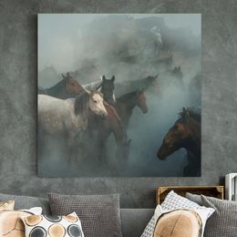 Bilderwelten Leinwandbild Tiere Motiv Kunstdruck Leinwanddruck - Wilde Pferde - Pferde XXL Wohnzimmer Schlafzimmer