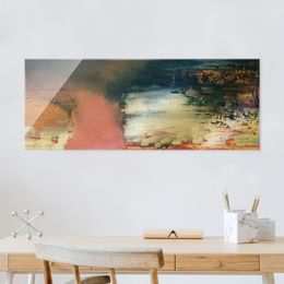 Bilderwelten Glasbild originell Abstrakt rosa Glas Wandbild - Rosa Sturm mit Gold - Deko Wohnzimmer Schlafzimmer