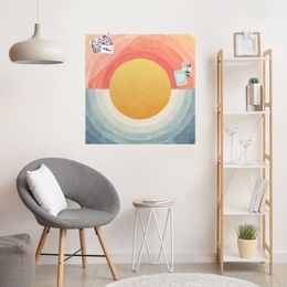 Bilderwelten Glasbild originell modern gold Aquarell - Sonne zwischen Himmel und Meer - Deko Wohnzimmer Schlafzimmer