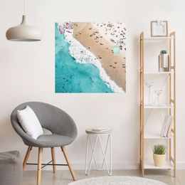 Bilderwelten Glasbild Strand Motiv t&uuml;rkis Glas Wandbild - Sonntags am Strand - Landschaft Wohnzimmer Schlafzimmer