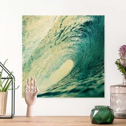 Bilderwelten Glasbild Strand Motiv blau Glas Wandbild - Im Tunnel der Welle - Landschaft Wohnzimmer Schlafzimmer