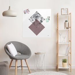 Bilderwelten Glasbild originell Illustration grau Glas Wandbild - Quadrate mit Bl&uuml;te - Deko Wohnzimmer Schlafzimmer