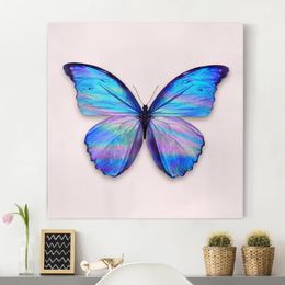 Bilderwelten Leinwandbild Tiere modern Kunstdruck weiss - Holografischer Schmetterling - Schmetterlinge XXL Wohnzimmer Schlafzimmer