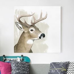 Bilderwelten Leinwandbild Tiere Illustration Aquarell braun - Waldfreunde - Hirsch - Hirsch XXL Wohnzimmer Schlafzimmer