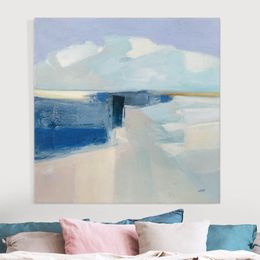 Bilderwelten Leinwandbild Strand modern Kunstdruck blau - Ewiger Strand - Meerblick XXL Wohnzimmer Schlafzimmer