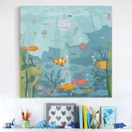 Bilderwelten Leinwandbild Tiere modern Kunstdruck Leinwanddruck - Meereslandschaft - Fische XXL Kinderzimmer Baby M&auml;dchen Jungen