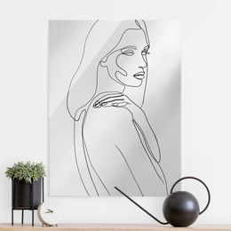 Glasbild Line Art Frau Schulter Schwarz Wei&szlig;