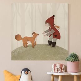 Bilderwelten Leinwandbild Tiere Illustration Kunstdruck beige - Anna Lunak Illustration - Waldfreunde - Wandbild XXL Kinderzimmer Baby M&auml;dchen Jungen
