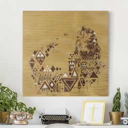Bilderwelten Leinwandbild Tiere Abstrakt Kunstdruck gold - Indianische Eule - Wandbild XXL Wohnzimmer Schlafzimmer