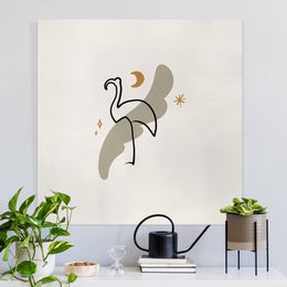 Bilderwelten Leinwandbild Tiere Line Art Kunstdruck beige - Picasso Interpretation - Flamingo - V&ouml;gel XXL Wohnzimmer Schlafzimmer