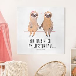 Bilderwelten Leinwandbild Tiere Abstrakt Aquarell braun - Mr. & Mrs. Panda - Faultier - Mit Dir - Spr&uuml;che XXL Kinderzimmer Baby M&auml;dchen Jungen