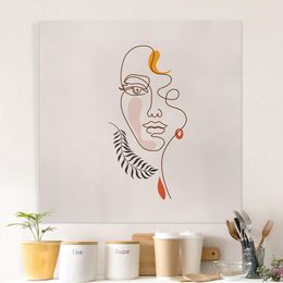 Bilderwelten Leinwandbild originell Line Art Kunstdruck beige - Lineart Portrait - Wandbild XXL Wohnzimmer Schlafzimmer