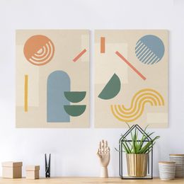 Bilderwelten Leinwandbild originell modern Kunstdruck beige - Formen und Farben Duo - Wandbild XXL Wohnzimmer Schlafzimmer