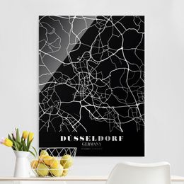 Bilderwelten Glasbild Spr&uuml;che Illustration schwarz weiss Glas Wandbild - Stadtplan D&uuml;sseldorf - Klassik Schwarz - Karten Wohnzimmer Schlafzimmer