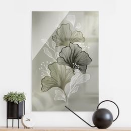 Bilderwelten Glasbild Illustration gr&uuml;n Glas Wandbild - Illustration Ginkobl&auml;tter Gr&uuml;n - Deko Wohnzimmer Schlafzimmer