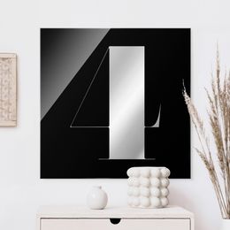 Bilderwelten Glasbild Buchstaben & Zahlen modern schwarz Glas Wandbild - Antiqua Zahl 4 - Deko Jugendzimmer