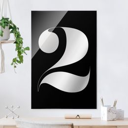 Bilderwelten Glasbild Buchstaben & Zahlen modern schwarz Glas Wandbild - Antiqua Zahl 2 - Deko Jugendzimmer