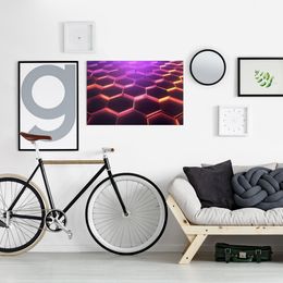 Bilderwelten Leinwandbild Neon Art 3D-Effekt violett - Hexagone mit Neonlicht in Rosa und Lila - Wandbild XXL Jugendzimmer