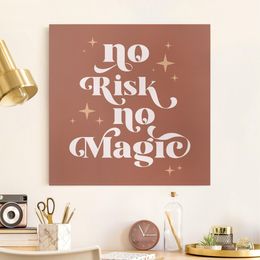Bilderwelten Leinwandbild Buchstaben & Zahlen Pop Art Kunstdruck braun - No risk no magic - Wandbild XXL Wohnzimmer Schlafzimmer