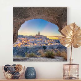 Bilderwelten Leinwandbild Ausblick auf Matera im Sonnenuntergang