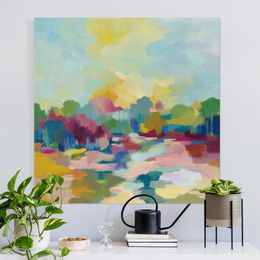 Bilderwelten Leinwandbild Natur Abstrakt Kunstdruck bunt - Bunte Landschaft - Landschaft XXL Wohnzimmer Schlafzimmer