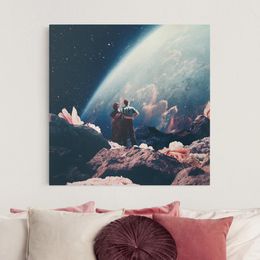 Bilderwelten Leinwandbild originell Fotomontage Kunstdruck bunt - Galaxie Ausblick genie&szlig;en - Wandbild XXL Wohnzimmer Schlafzimmer