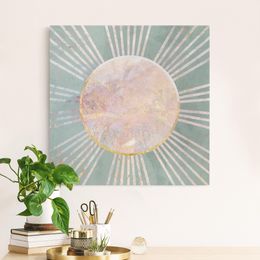 Bilderwelten Leinwandbild originell Shabby Kunstdruck rosa - Abstrakte Sonne Rose und Mint - Wandbild XXL Wohnzimmer Schlafzimmer