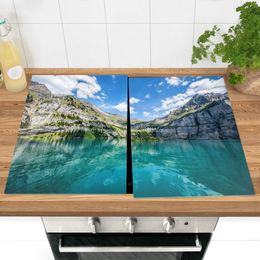 Bilderwelten Herdabdeckplatte Glas 2-teilig Natur Motiv Ceranfeldschutz blau - Traumhafter Bergsee - Schweiz K&uuml;che