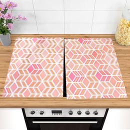 Bilderwelten Herdabdeckplatte Glas 2-teilig Illustration Aquarell rosa - Take the Cake Gold und Rose - Geometrisch K&uuml;che