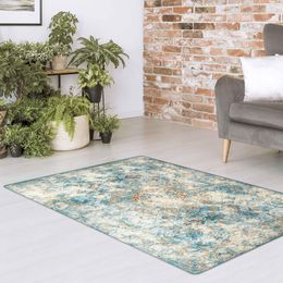 Bilderwelten Teppich Skandinavisches Muster Blau Creme Vintage