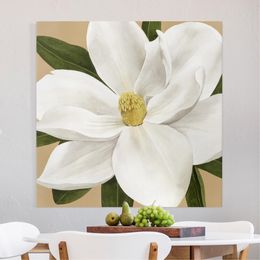 Bilderwelten Leinwandbild Blumen modern Kunstdruck weiss - Magnolie auf Gold II - Wandbild XXL Wohnzimmer Schlafzimmer