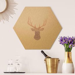 Bilderwelten Alu-Dibond Bild Hexagon Tiere rosa Illustration - Glitzernder Hirsch - Hirsch Wohnzimmer Schlafzimmer