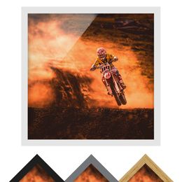 Bilderwelten Bild mit Rahmen - Quadrat Motocross im Staub