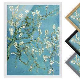 Bilderwelten Bild mit Rahmen Blumen blau modern inkl. Rahmung - Vincent van Gogh - Mandelbl&uuml;te - B&auml;ume Wohnzimmer Schlafzimmer