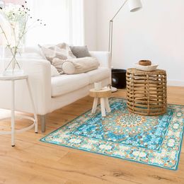 Bilderwelten Teppich Skandinavisches Muster Blau Creme