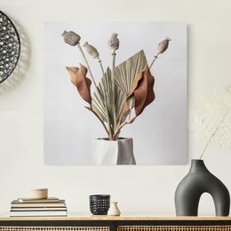 Bilderwelten Leinwandbild Blumen Vintage Kunstdruck beige - Trockenblumen-Strau&szlig; - Gr&auml;ser XXL Wohnzimmer Schlafzimmer